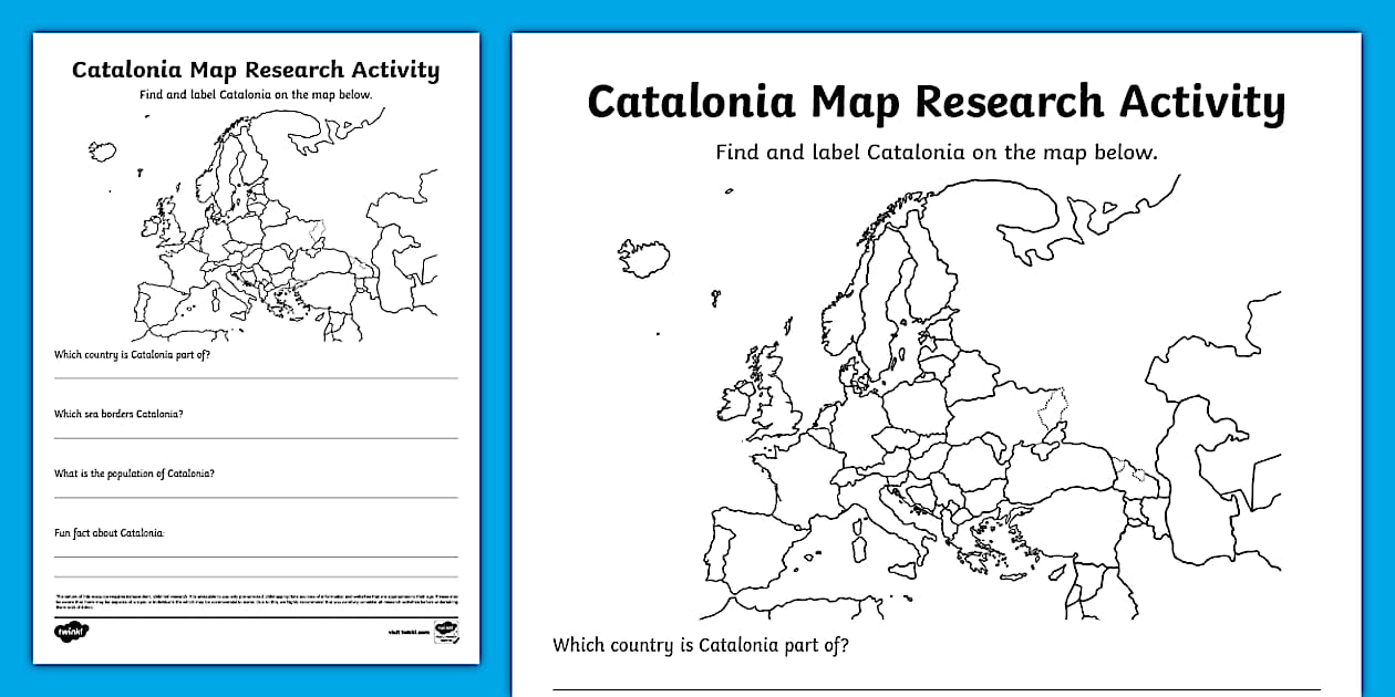 Catalonia on a Map of Europe Worksheet (teacher made)