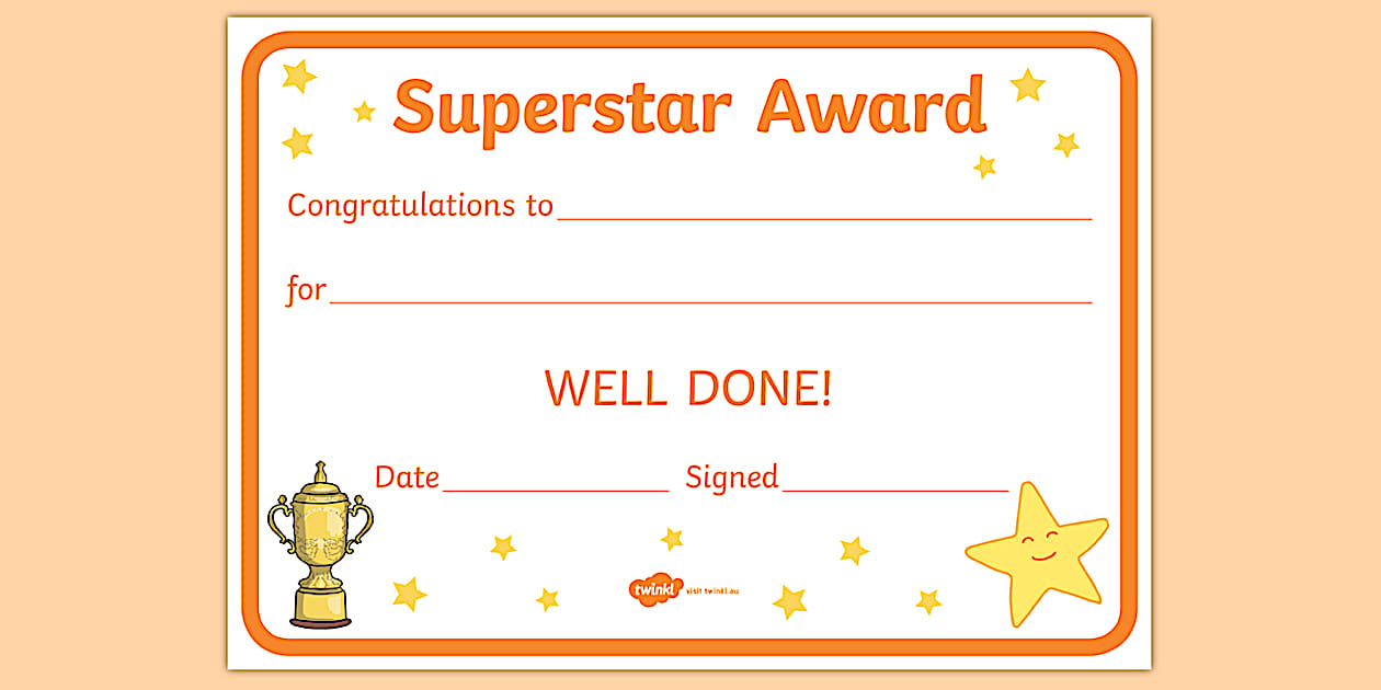 Star Award Template for Certificates | Twinkl USA - Twinkl