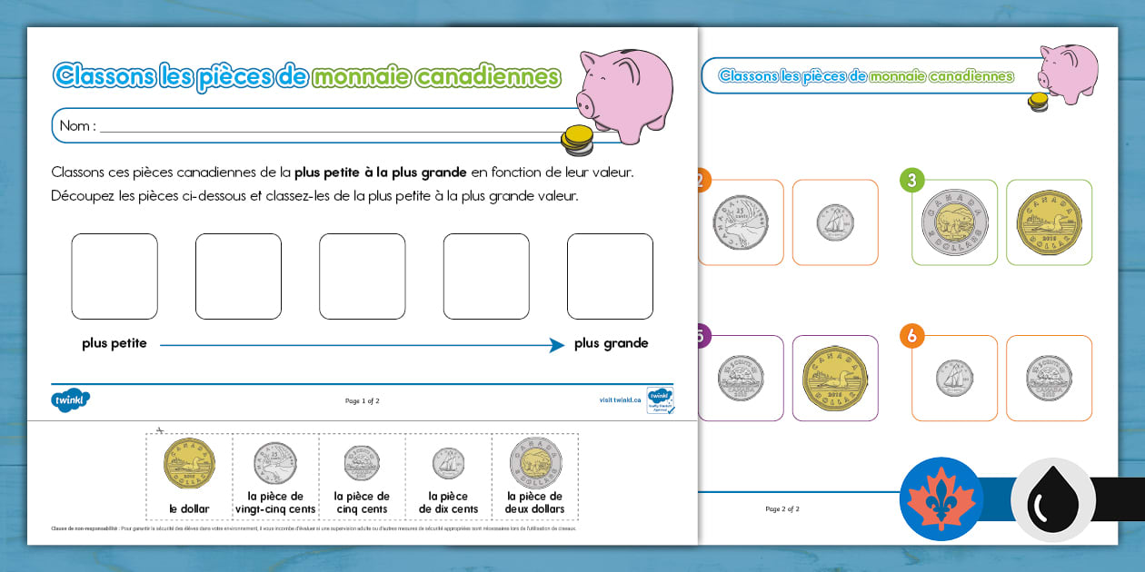 Sorting Canadian Coins Cut and Paste Activity French