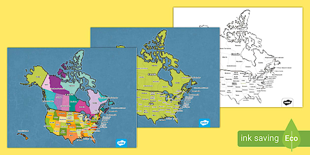 Canada USA Map | Display Poster | Twinkl CA - Twinkl