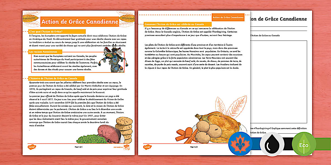Canadian Thanksgiving Reading Comprehension French - Twinkl