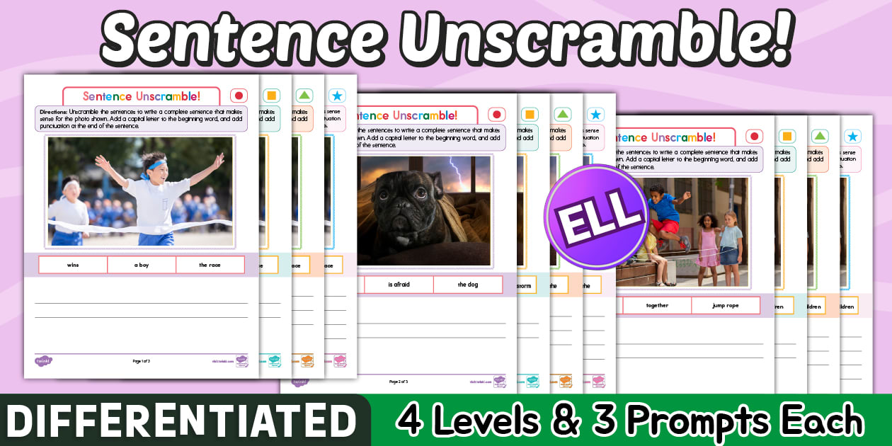 Sentence Structure Unscramble Worksheets for ELL - Twinkl