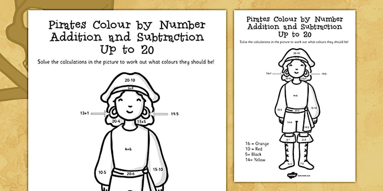 Pirates Colour by Number Addition and Subtraction Up to 20 - 20