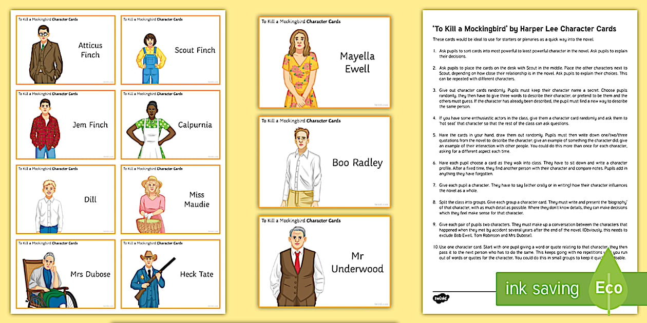 Black and White To Kill a Mockingbird Character Cards Pack