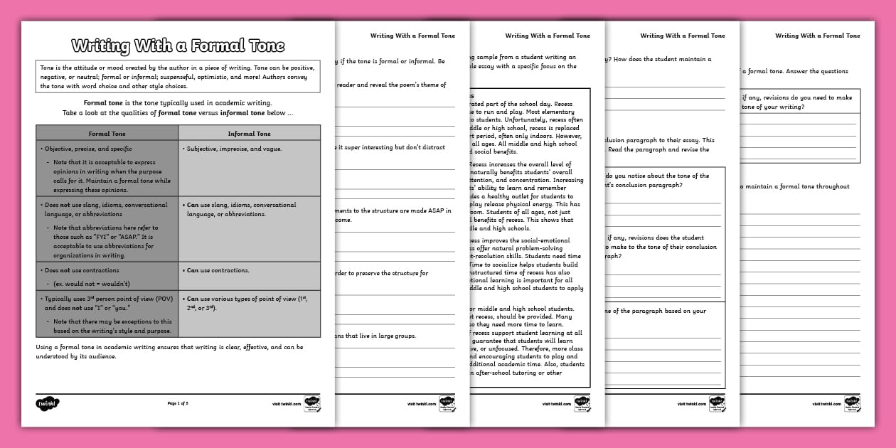 Formal Writing Tone | English Language Arts | Twinkl USA