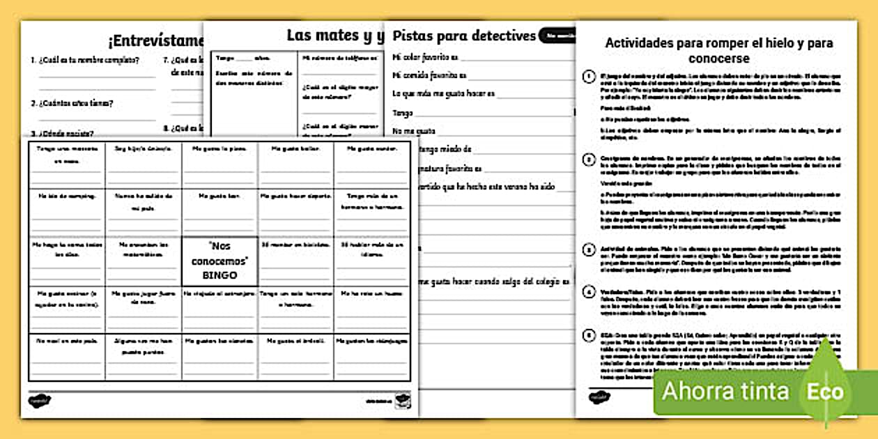 Pack de recursos: Actividades para romper el hielo y para conocerse