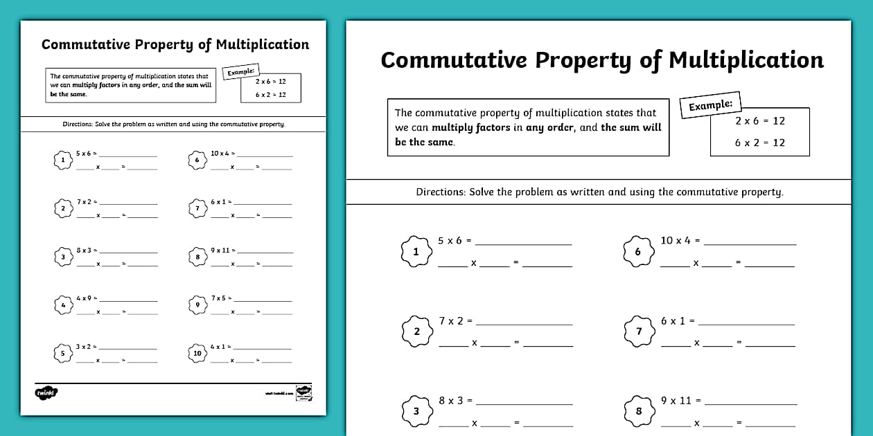 Commutative Property of Multiplication Worksheets | Twinkl