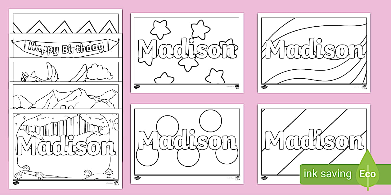 Madison Name Simple Colouring Activity Sheets | Twinkl | KS1