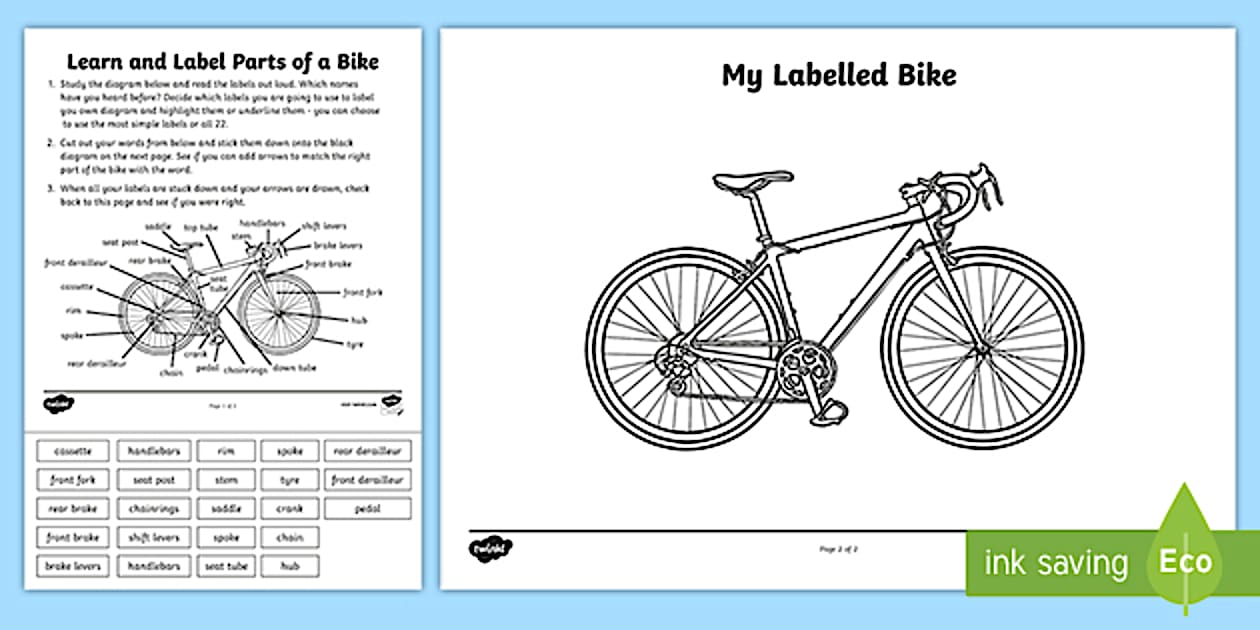 Label a Bike Worksheet / Worksheet (Teacher-Made) - Twinkl