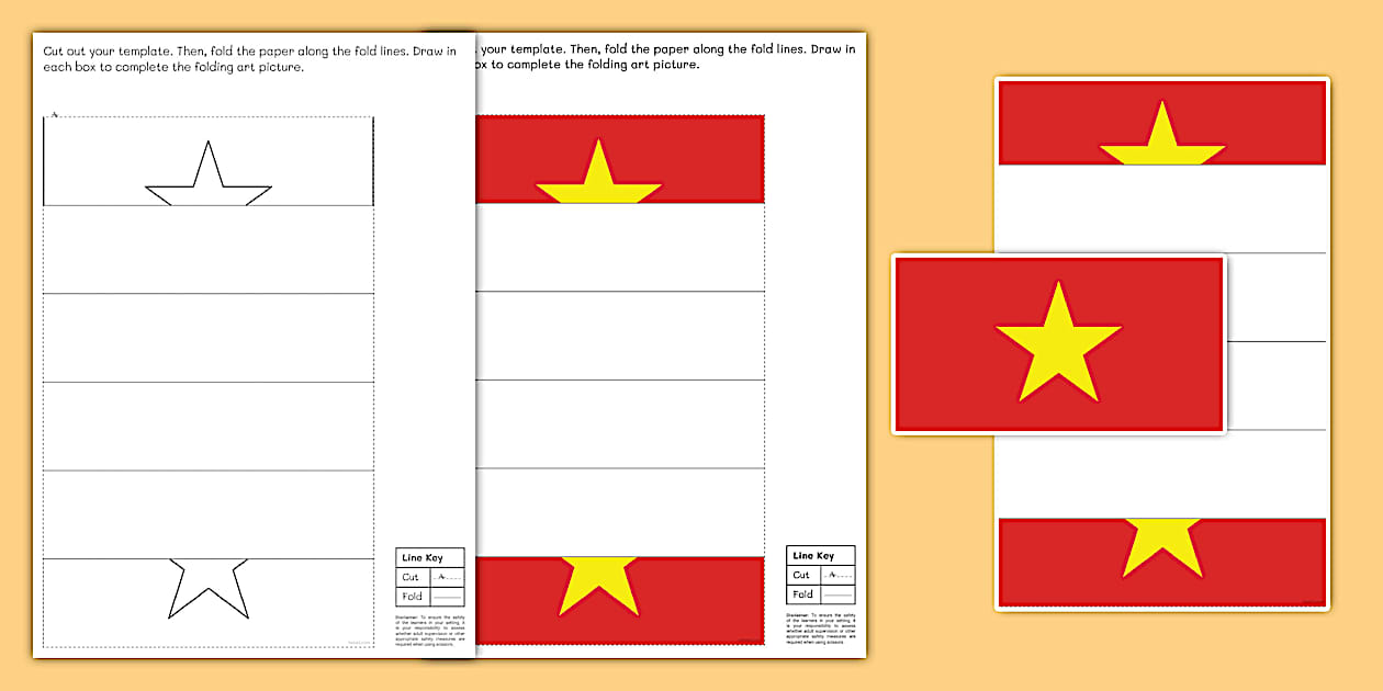 Vietnam Flag Folding Art Template (teacher made) - Twinkl