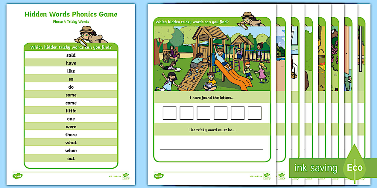 Phase 4 Tricky Words: Hidden Words Phonics Game - Twinkl