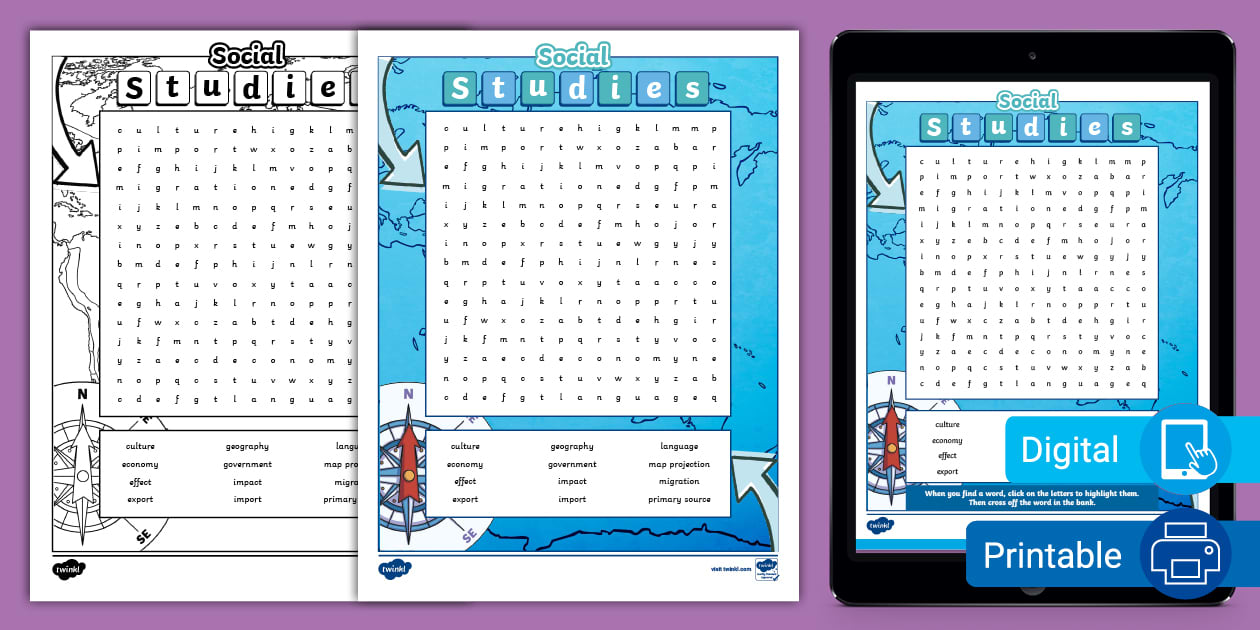 Tier 3 Social Studies Vocabulary Word Search (teacher made)