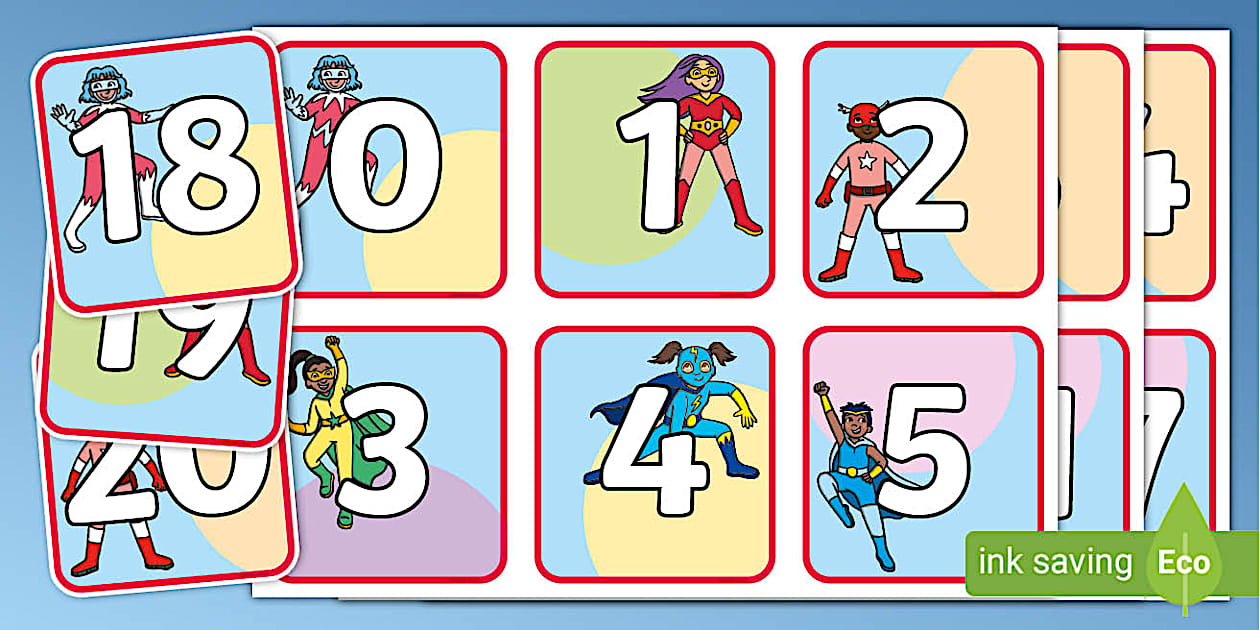 Superhero Number Cards 0-20 (teacher made) - Twinkl