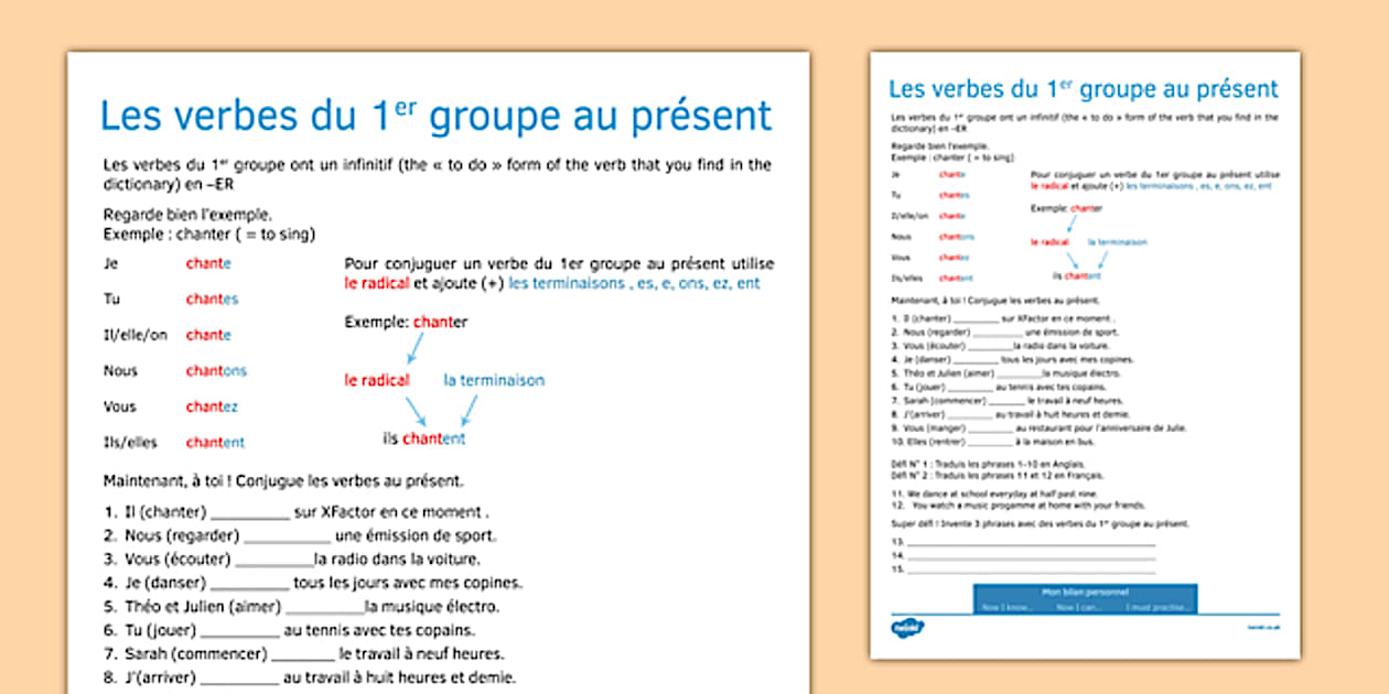 Present Tense ‘er’ Verbs | French Worksheets | Twinkl CA
