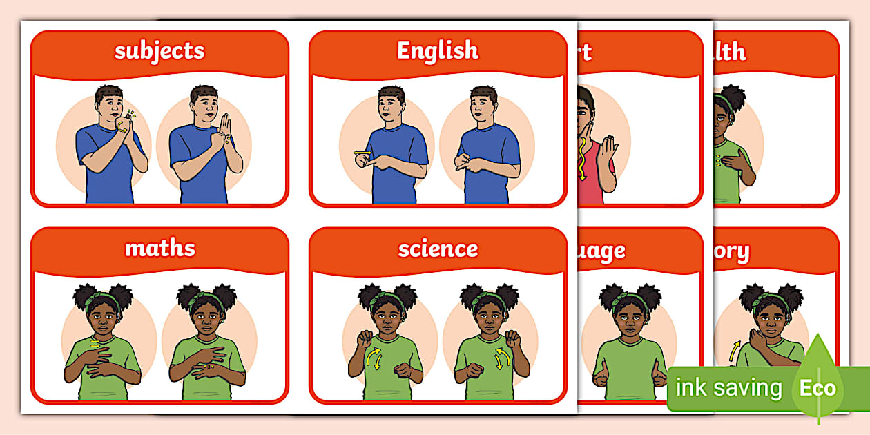 Auslan Subjects Word Cards (l'enseignant a fait) - Twinkl