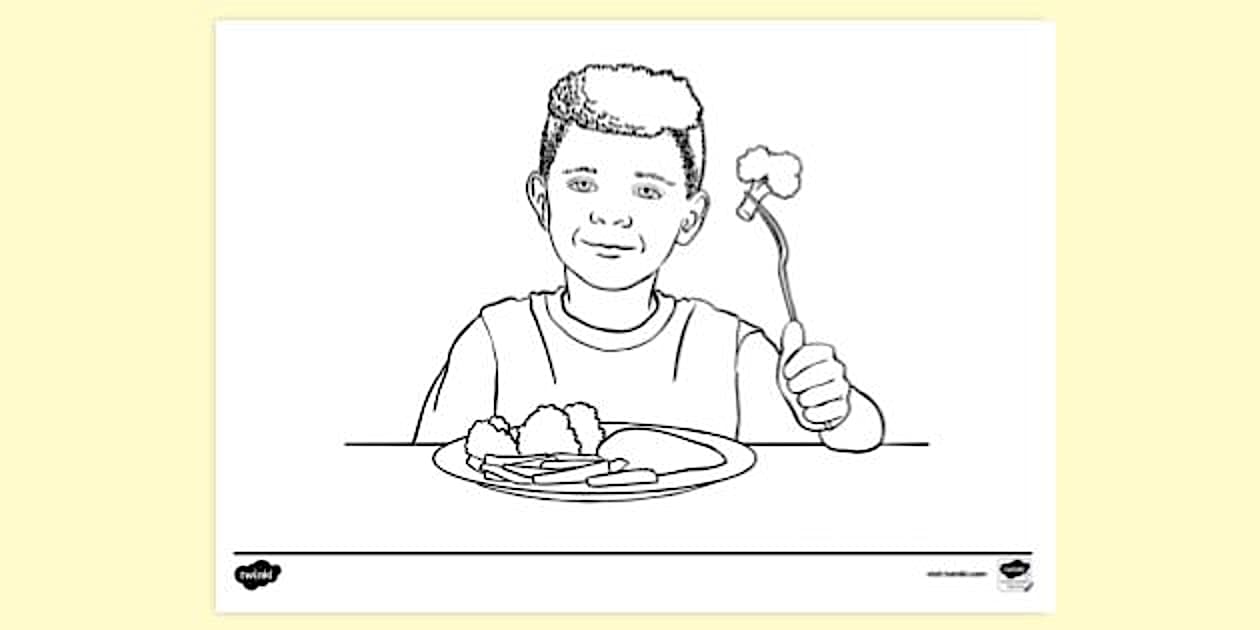 Child Eating A Healthy Meal Colouring Sheets (teacher made)
