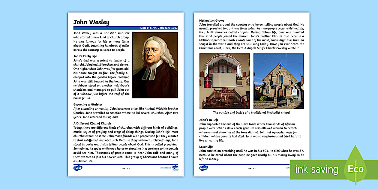 KS1 John Wesley Fact Sheet - Twinkl