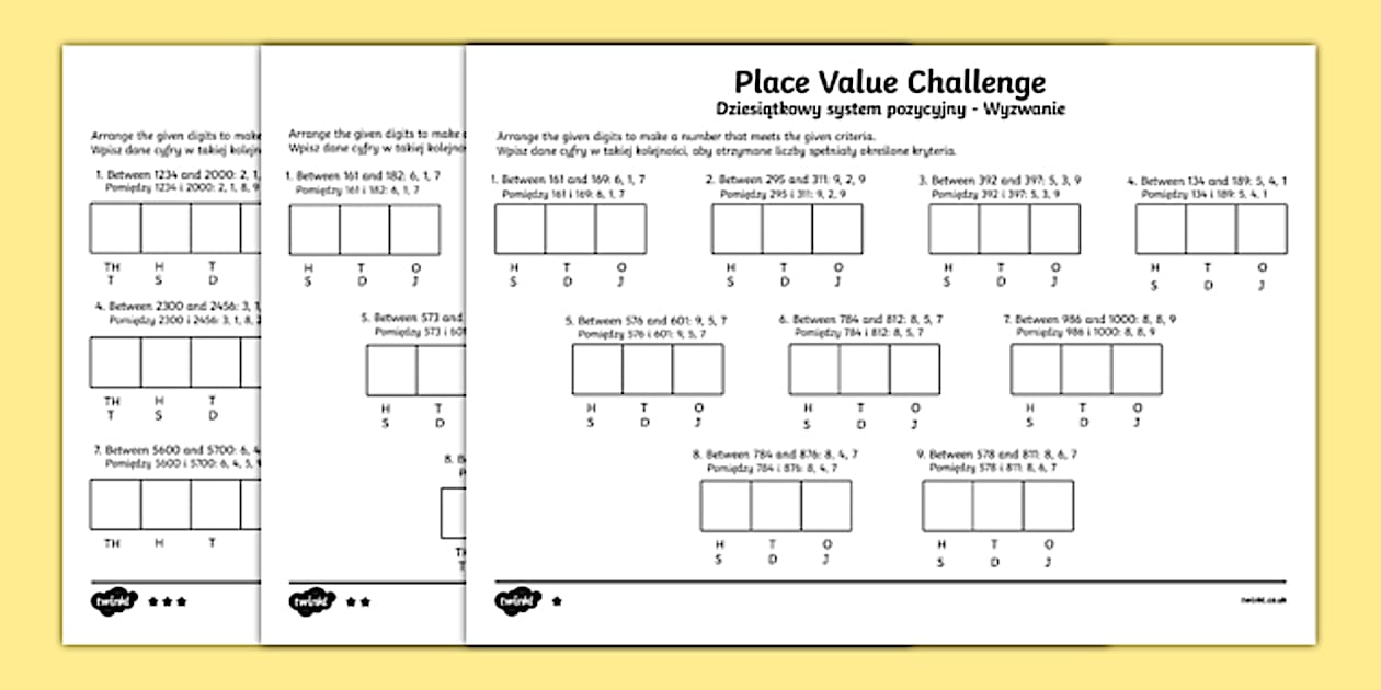 Place Value Challenge Worksheet / Worksheet Polish-English, worksheet