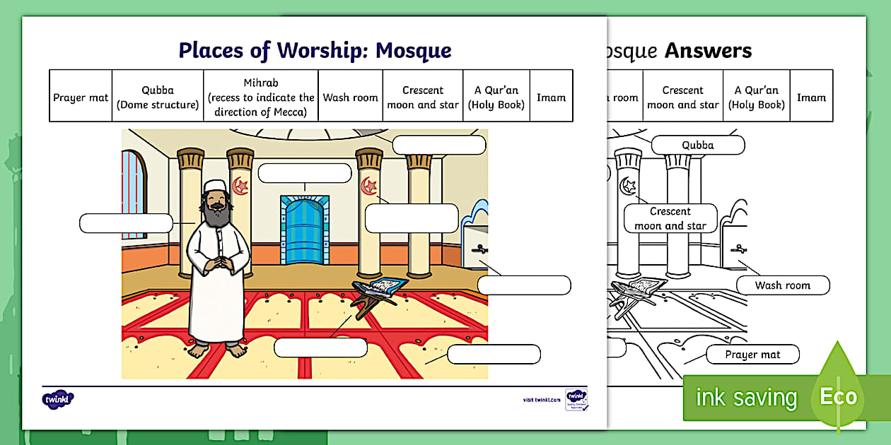 Places of Worship: Mosque Worksheet (teacher made) - Twinkl