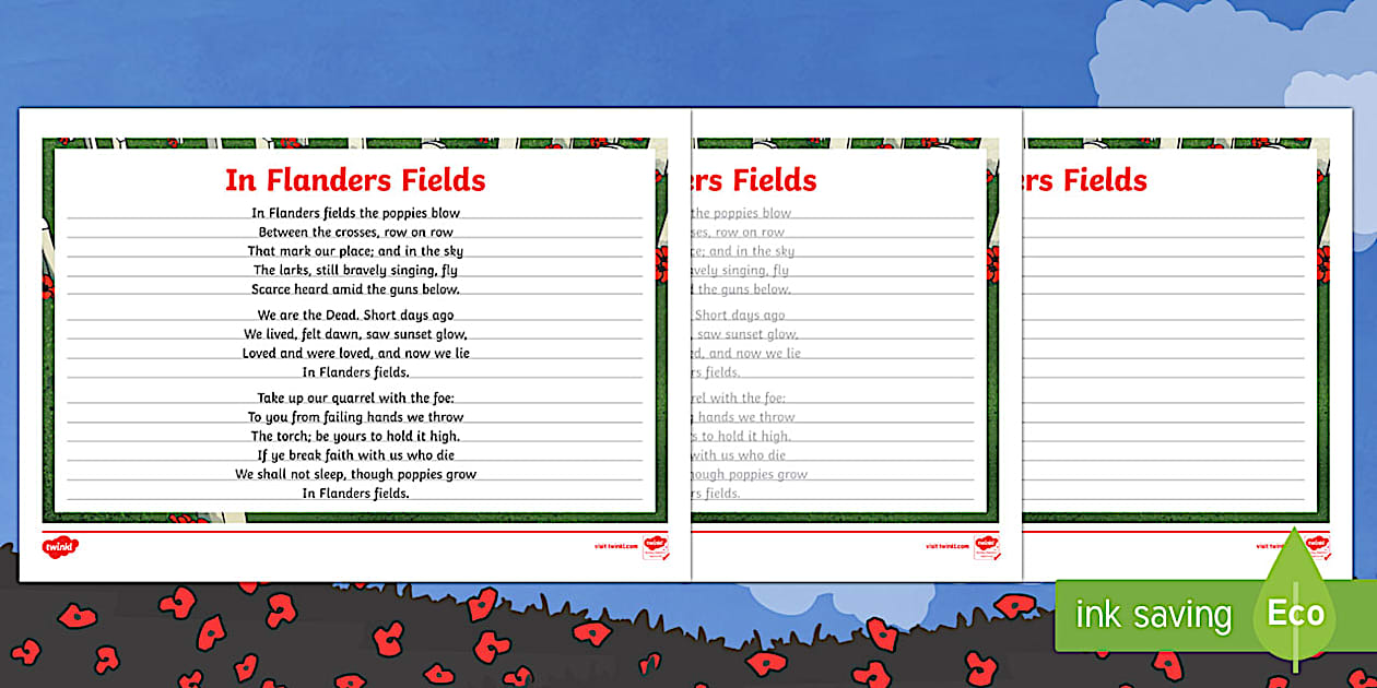 SA In Flanders Fields Handwriting Practice Worksheets