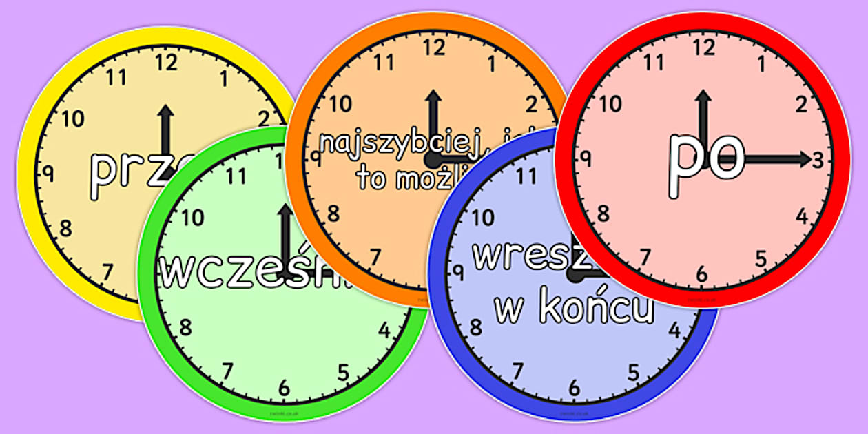 Przyimki czasu na zegarze po polsku (teacher made) - Twinkl