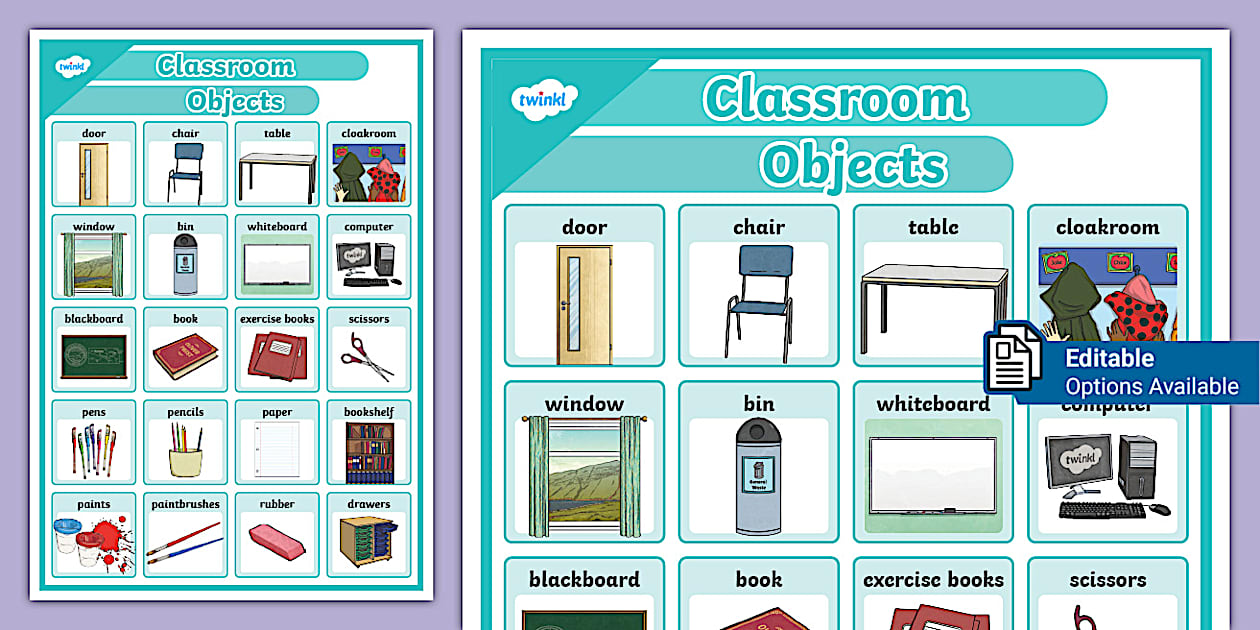 Classroom Objects Vocabulary Poster for EAL Learners