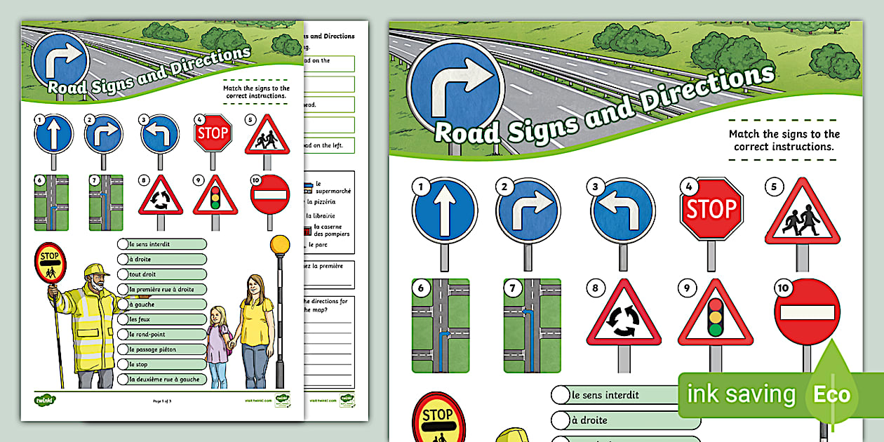 👉 French Road Signs and Directions Worksheet | Twinkl | French
