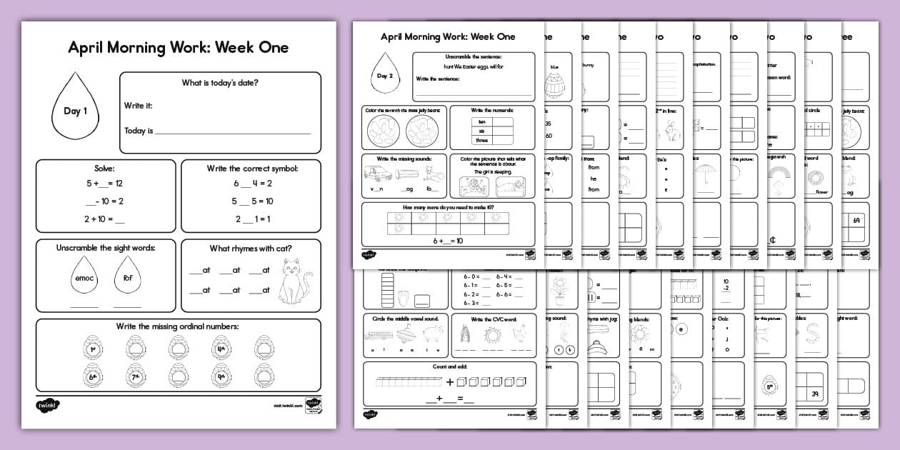 Kindergarten April Morning Work Bundle (teacher made)