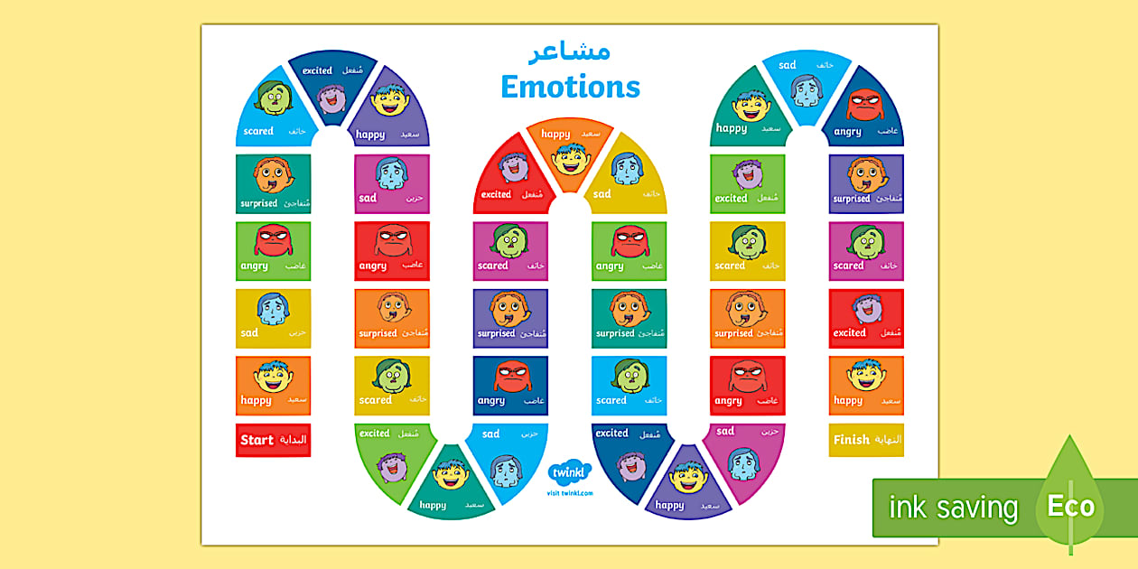 Mood Monsters Emotions Board Game Arabic/English - Twinkl