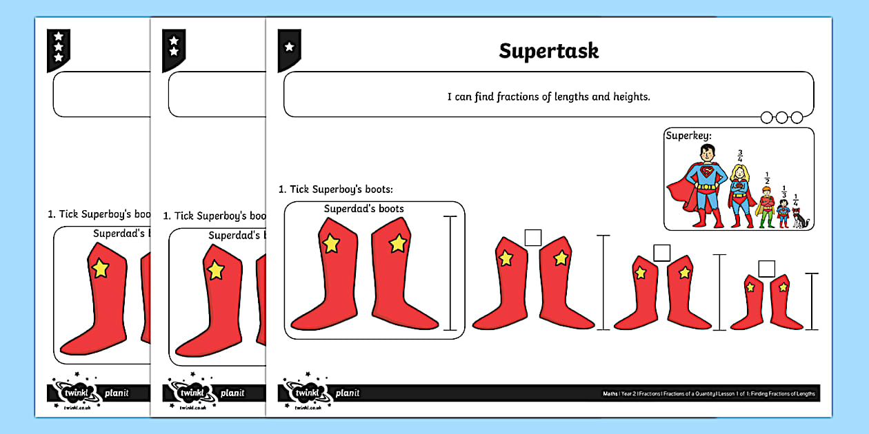 Finding Fractions of Lengths Worksheets (Differentiated)