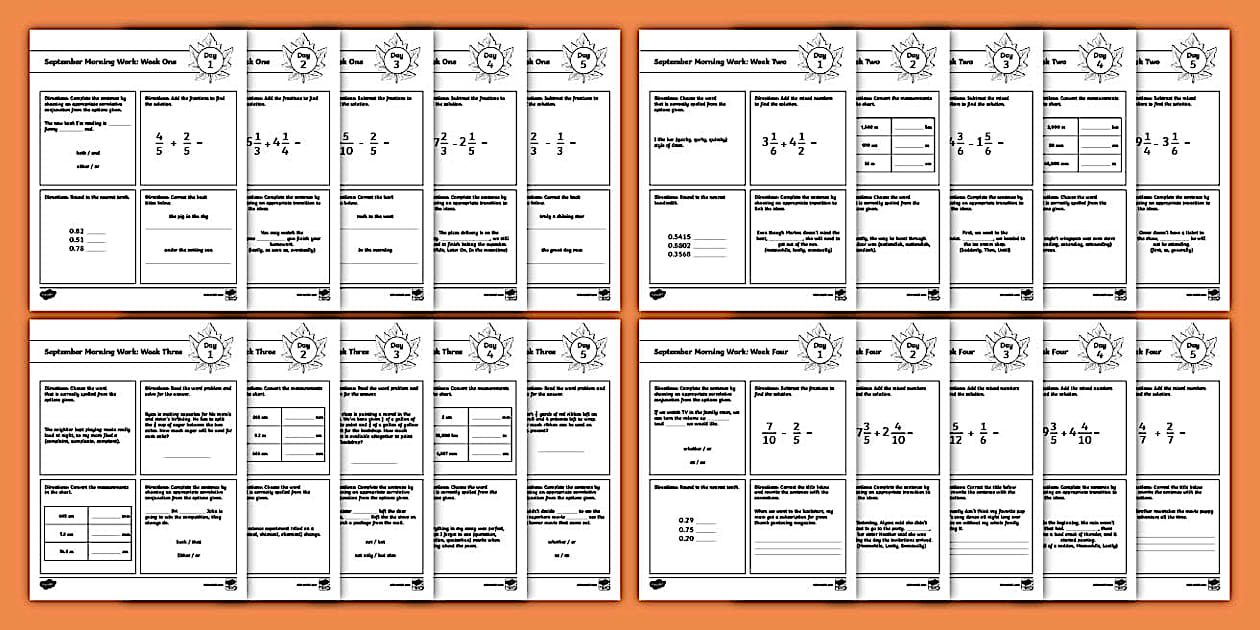 Fifth Grade September Morning Work Bundle (teacher made)