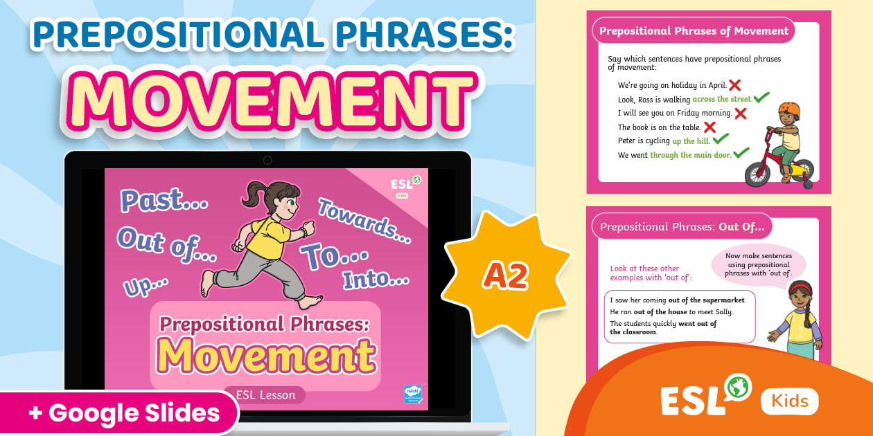 ESL Prepositional Phrases: Movement PPT Lesson [Kids, A2]