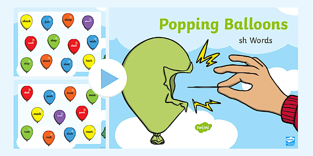 sh Words on Popping Balloons PowerPoint (teacher made)