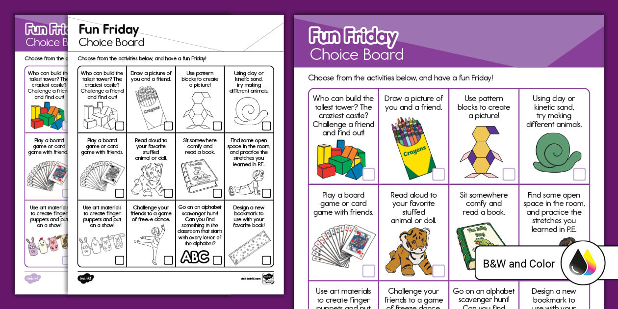Kindergarten Fun Friday Choice Board (teacher made) - Twinkl