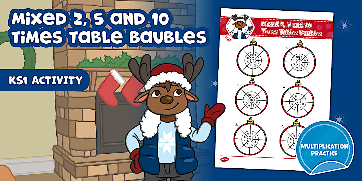 👉 Mixed 2, 5 and 10 Times Tables Baubles - Twinkl - KS1