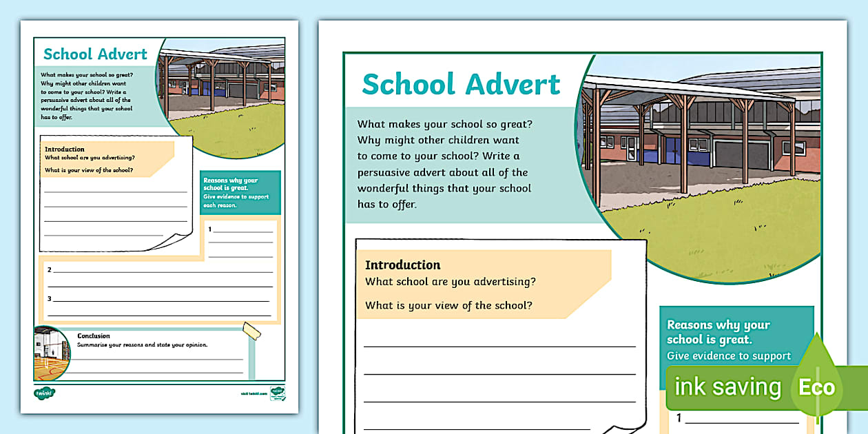 School Advert Writing Frame - KS2 (teacher made) - Twinkl