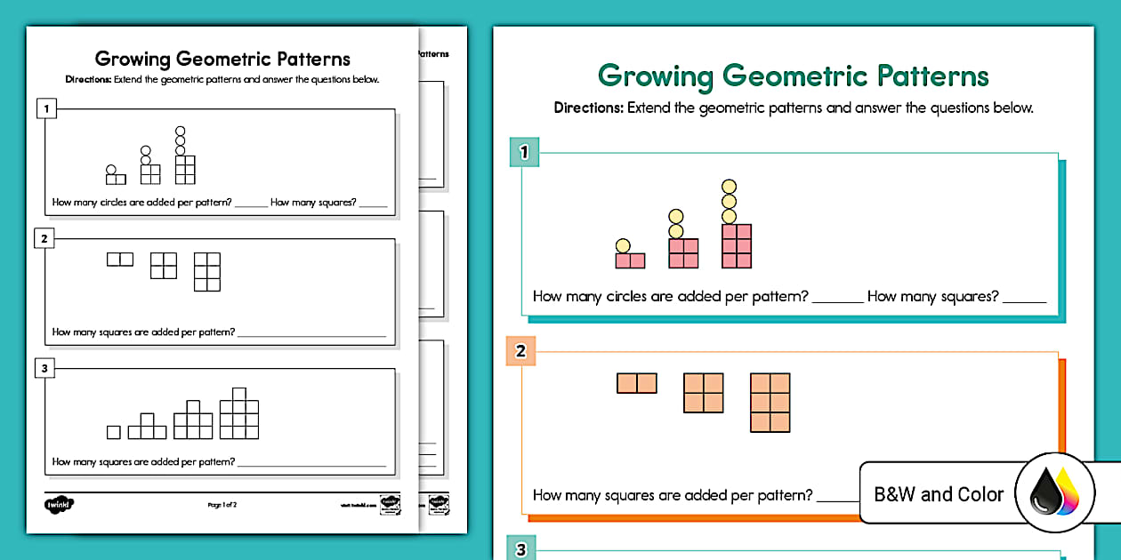 Second Grade Growing Geometric Patterns Worksheet