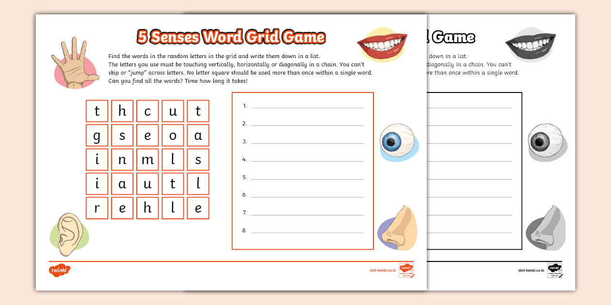 5 Senses Word Grid Game (teacher made) - Twinkl