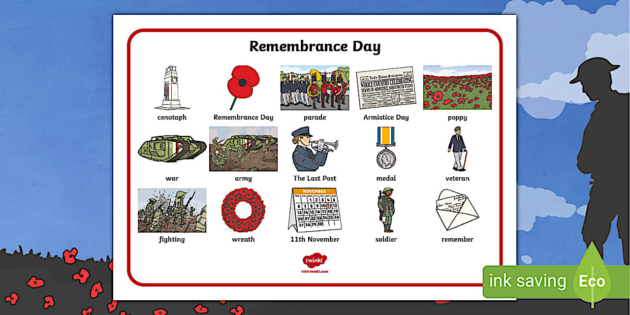 Remembrance Day Vocabulary Word Mat (teacher made) - Twinkl