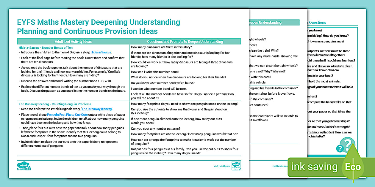 EYFS Maths Mastery Deepening Understanding Planning Ideas