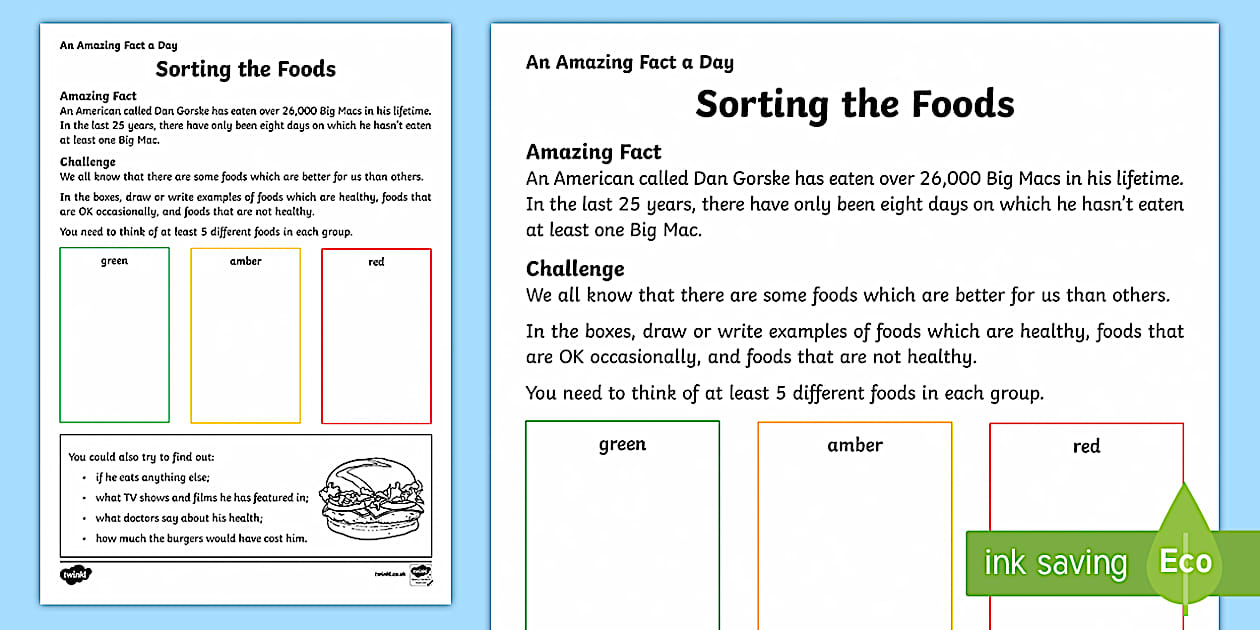 Editable Sorting the Foods Worksheet (teacher made) - Twinkl