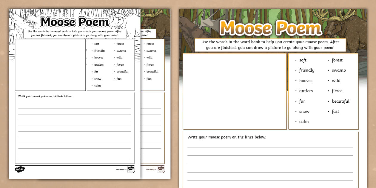 Moose Poem Writing Template (teacher made) - Twinkl