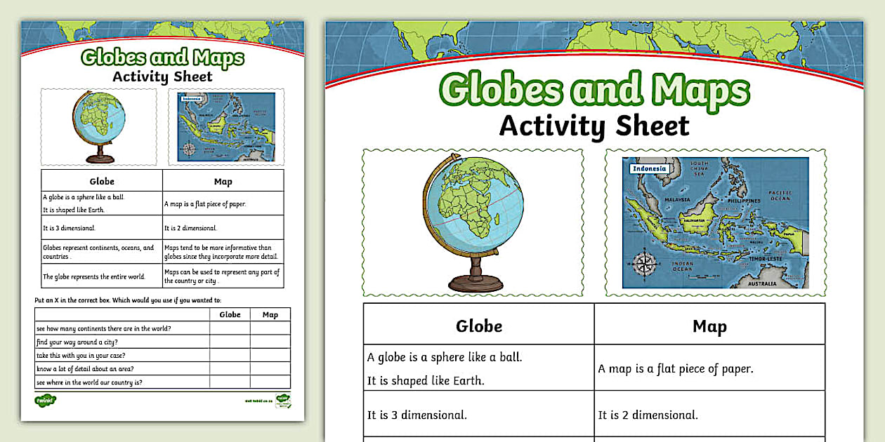 Globes and Maps – Activity Sheet (teacher made) - Twinkl