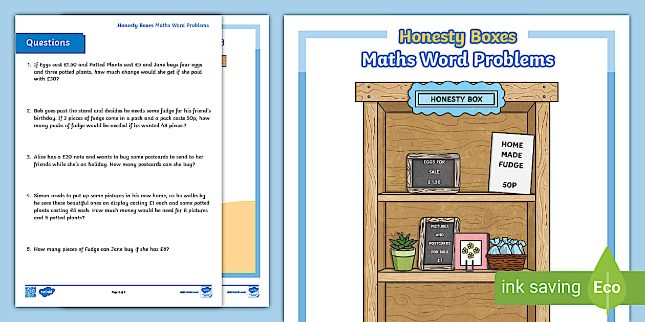 Honesty Boxes Math Word Problems (teacher made) - Twinkl