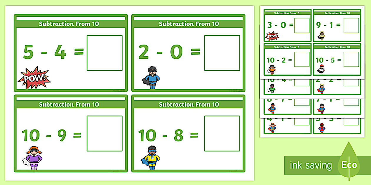 Editable Subtraction From 10 Cards (teacher made) - Twinkl