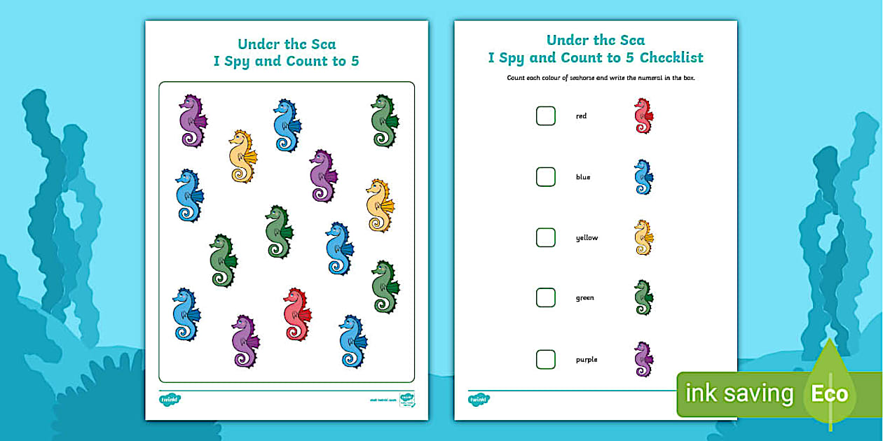 👉 Seahorse I Spy and Count Activity to 5 (teacher made)