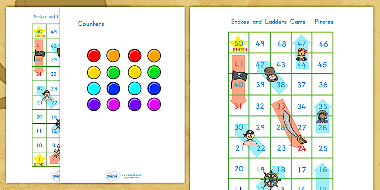 Snakes and Ladders Activity Pirates (teacher made) - Twinkl