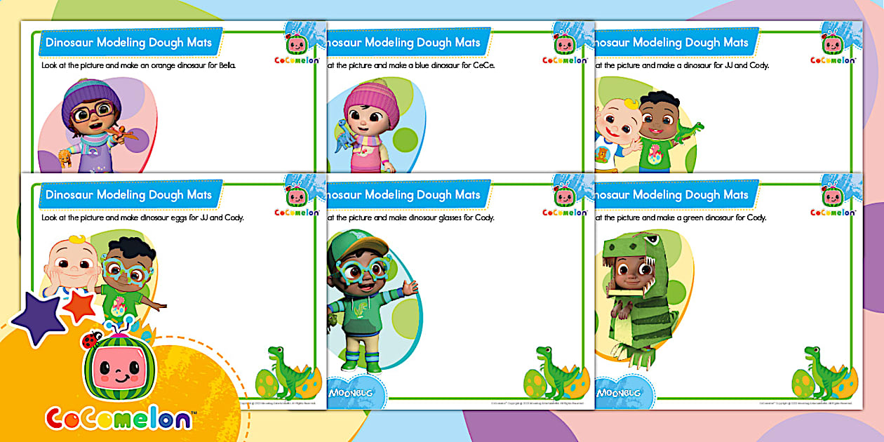 FREE! - CoComelon: Dinosaur Modeling Dough Mats - Twinkl