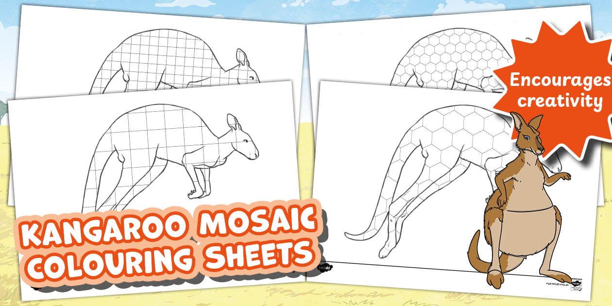 Kangaroo Mosaic Colouring Sheet