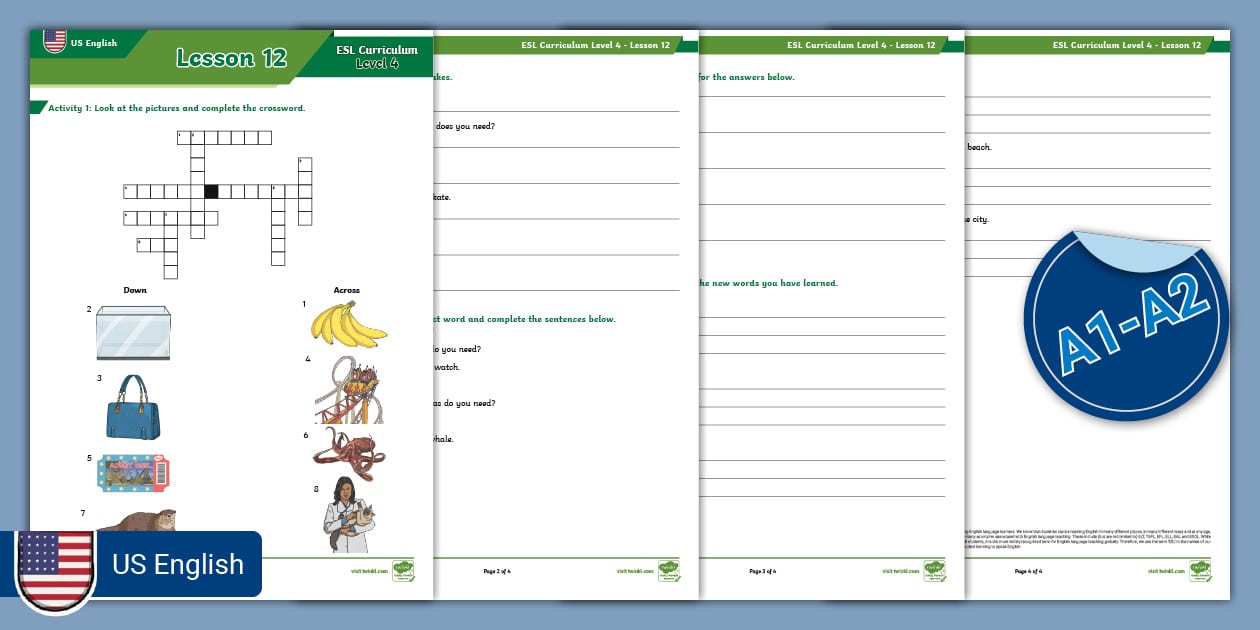 US-English ESL Curriculum Level 4, Lesson 12 Activities